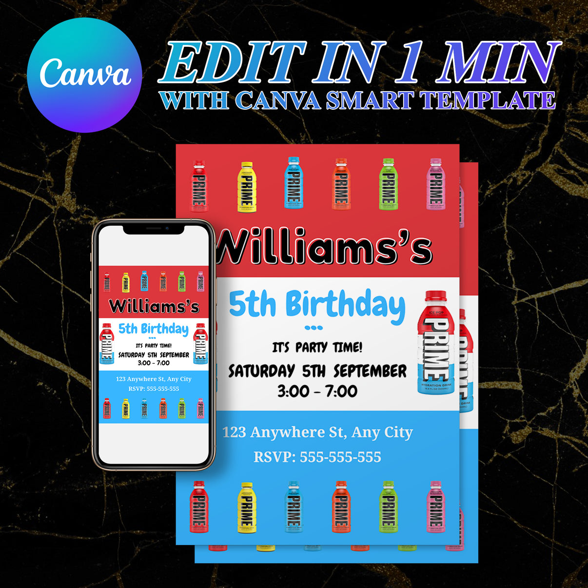 Prime Energy Drink Birthday Invitation Template – CreativeRino