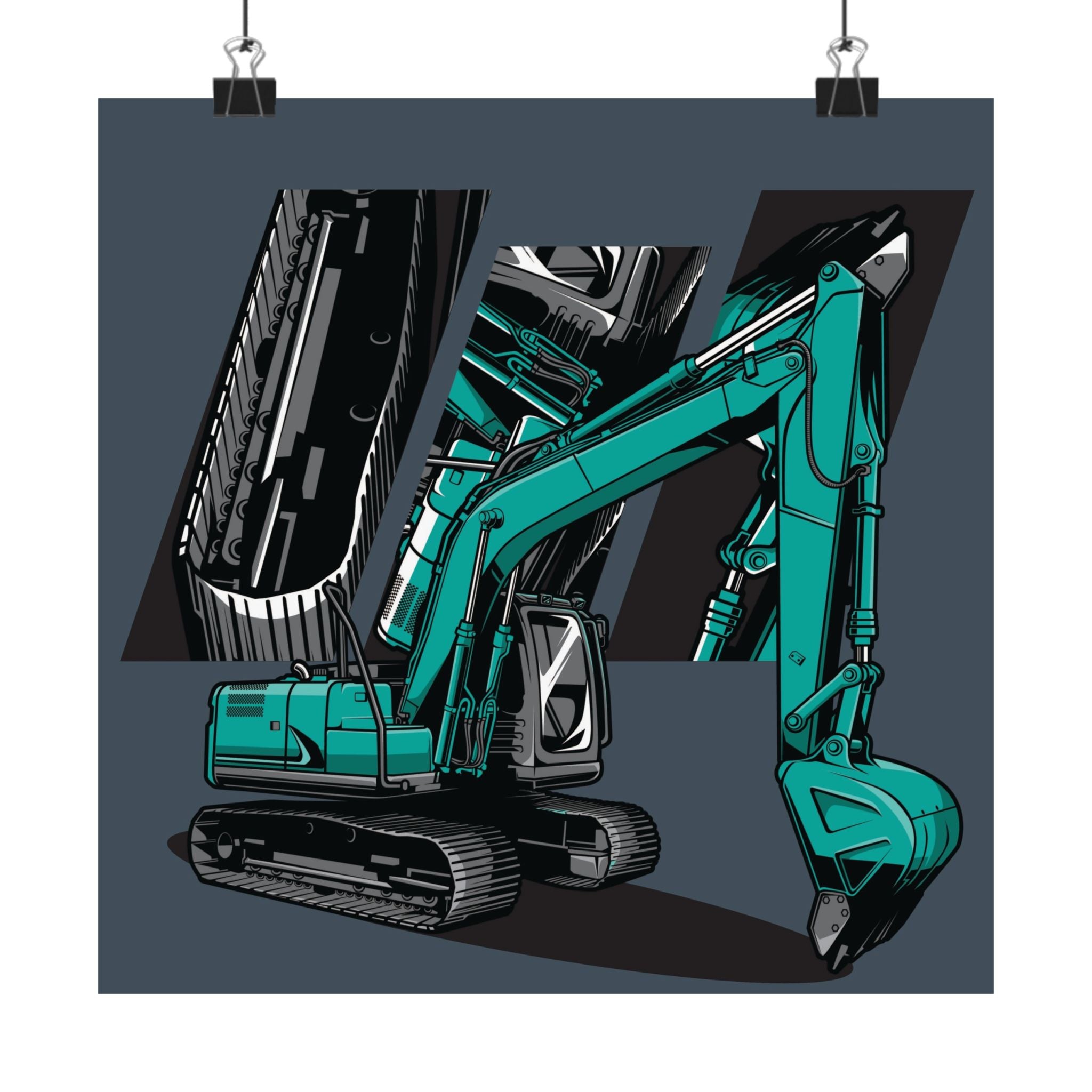 Excavator Matte Square Poster - Construction Art for Home & Office ...