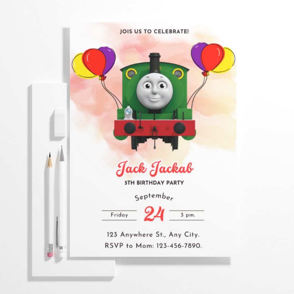 Percy the Train Birthday Invitation Template – CreativeRino