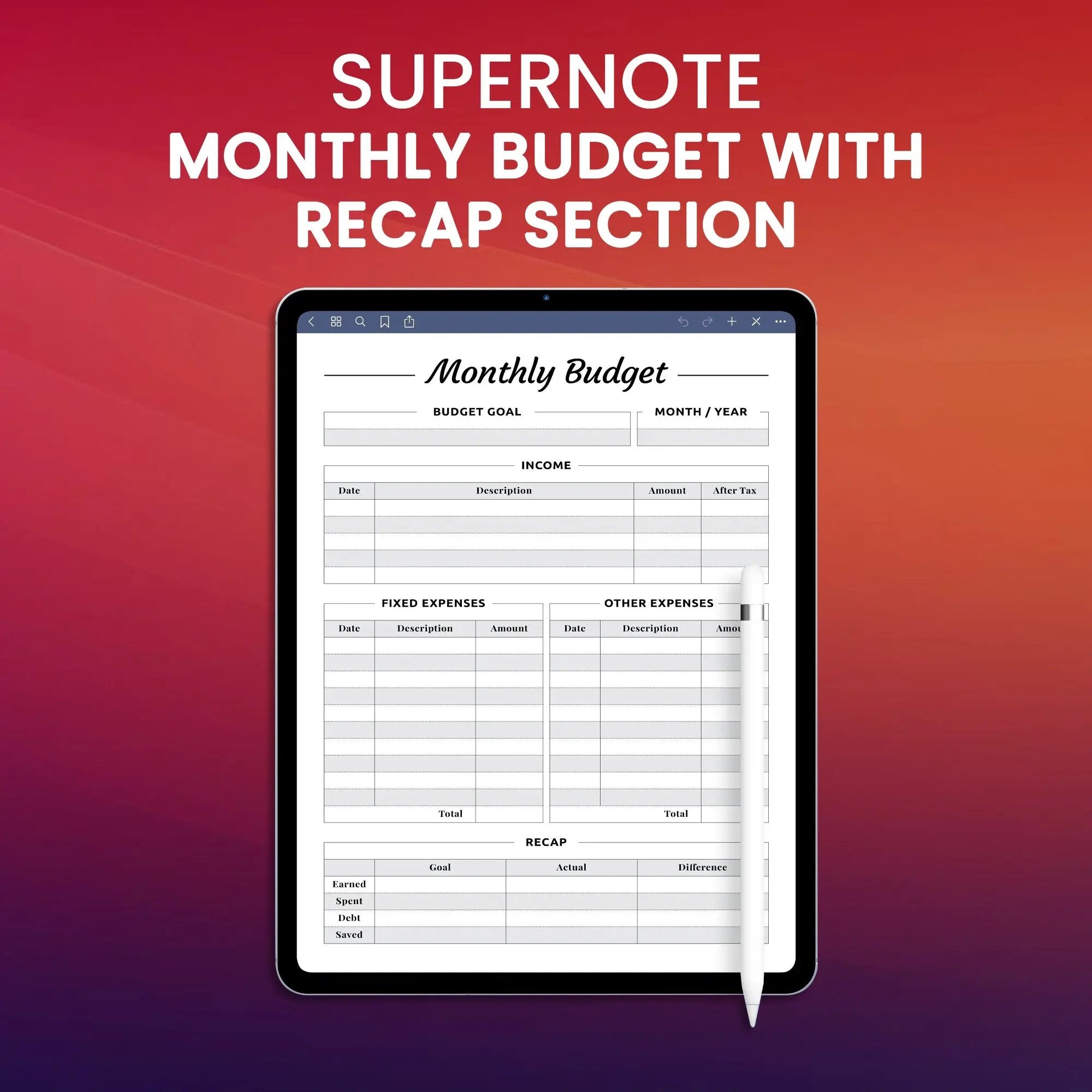 Supernote Monthly Budget With Recap Section Planner Template – CreativeRino