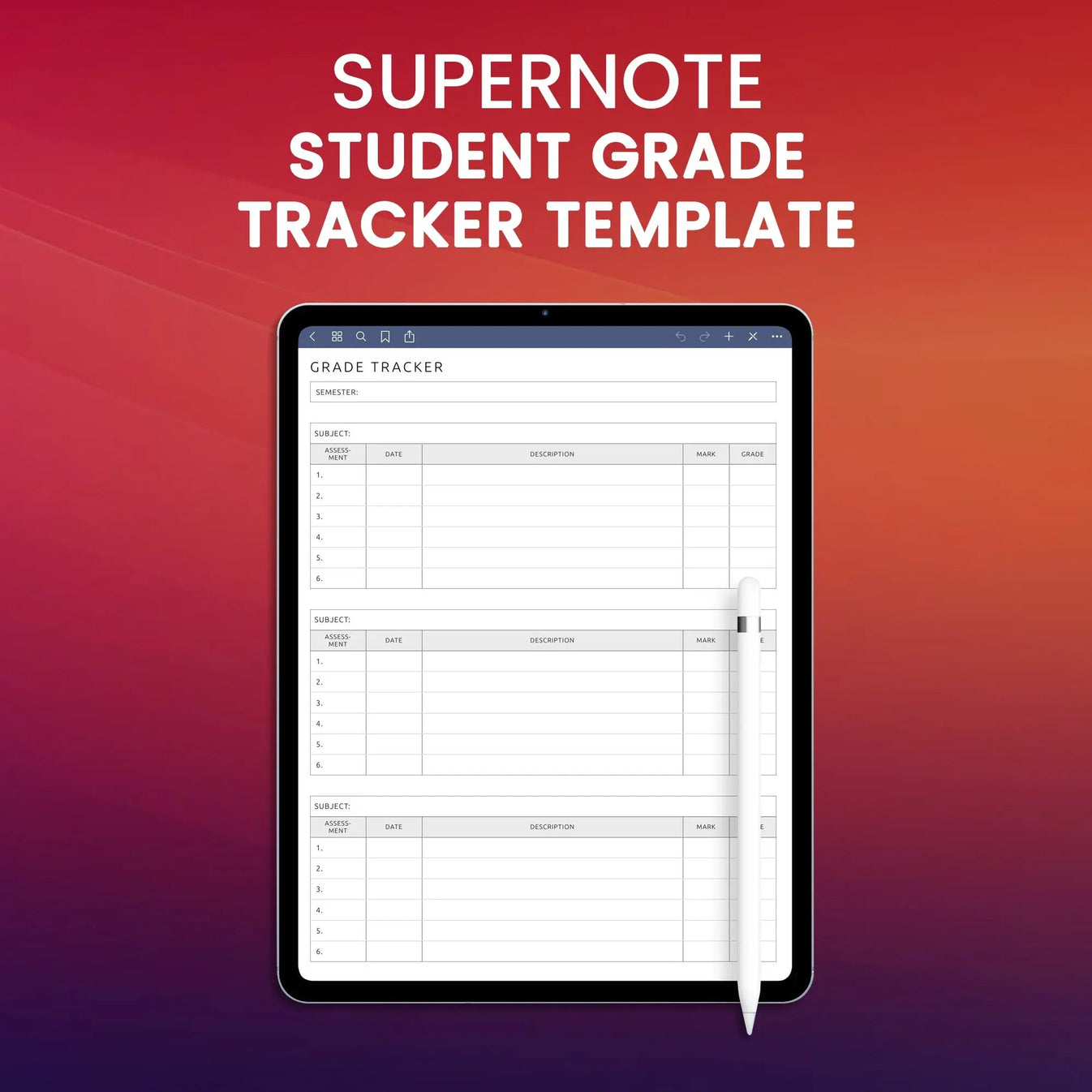 Supernote Student Grade Tracker Template Planner Template – CreativeRino