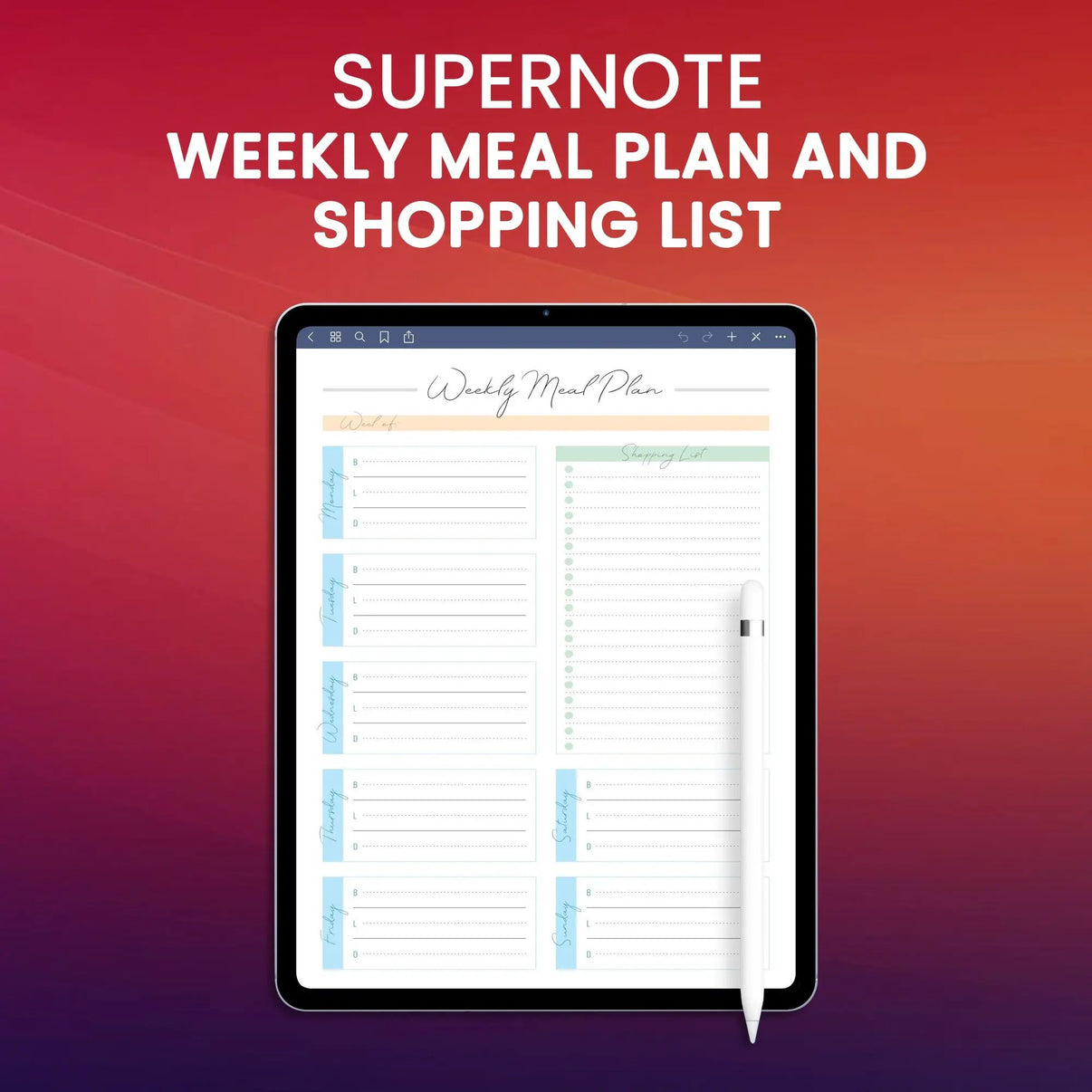 Supernote Weekly Meal Plan and Shopping List Planner Template ...