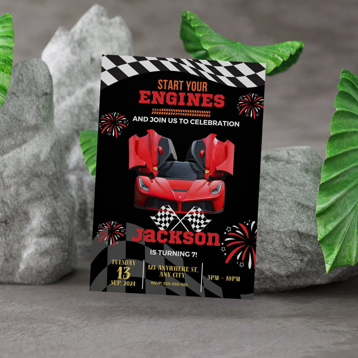 Ferrari Sport Race Car Birthday Invitation Template – CreativeRino