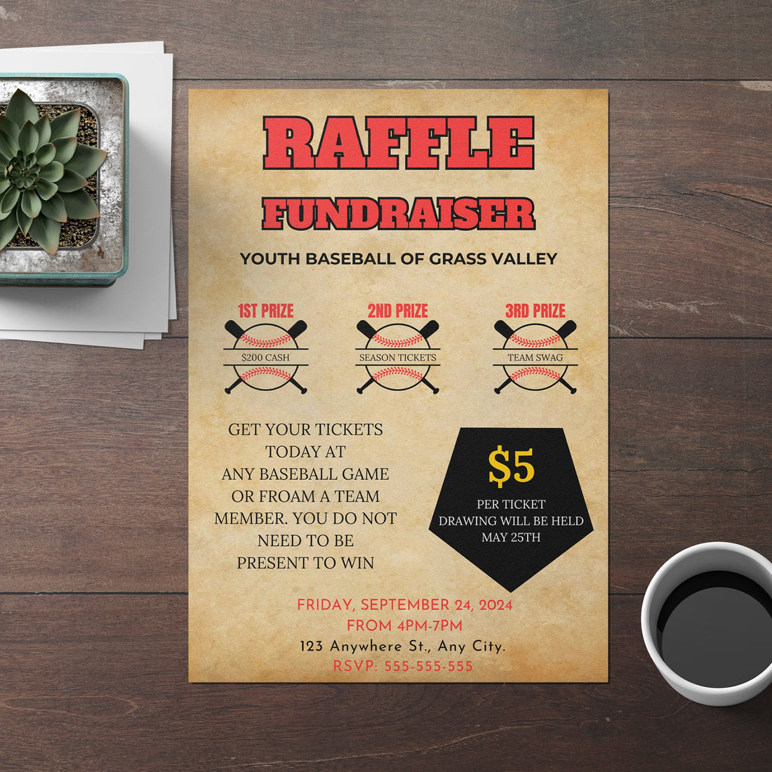 Raffle Ticket Fundraiser Flyer Template – CreativeRino