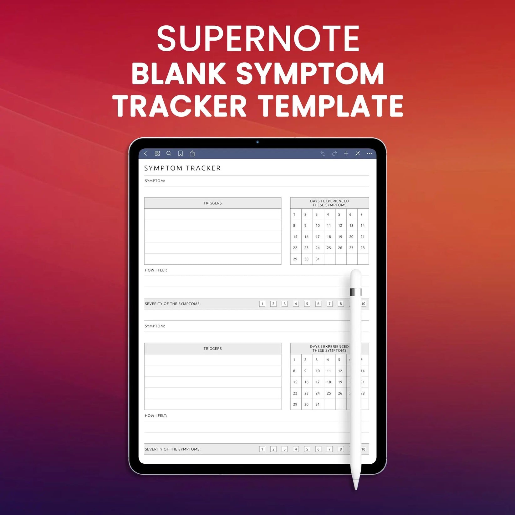 Supernote Blank Symptom Tracker Template Planner Template – CreativeRino