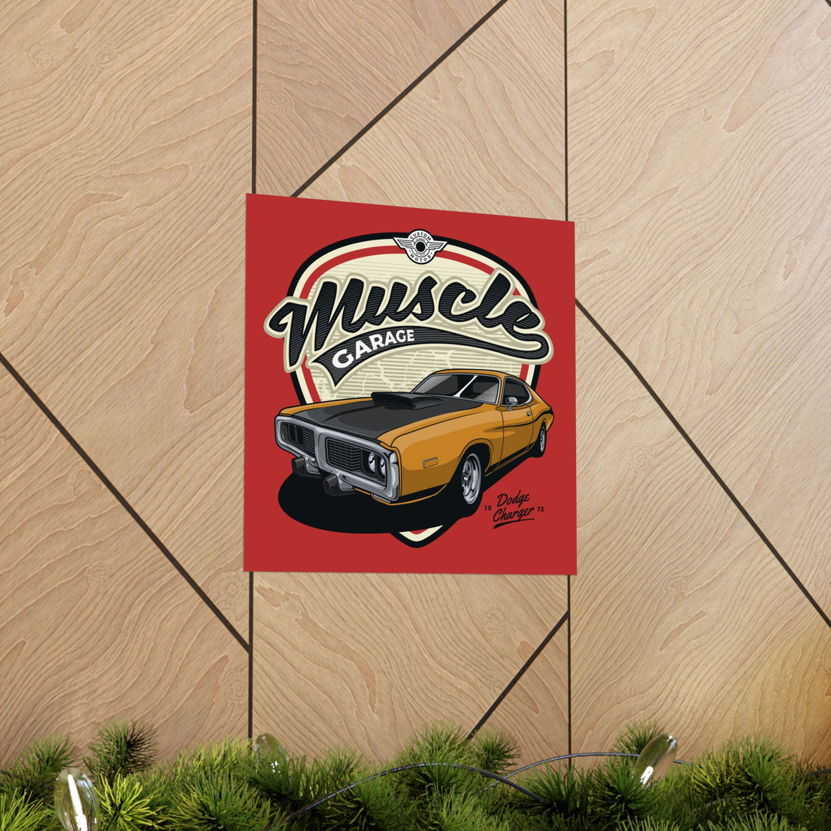 Muscle Garage Vintage Car Poster - Classic Dodge Charger Art Print for ...