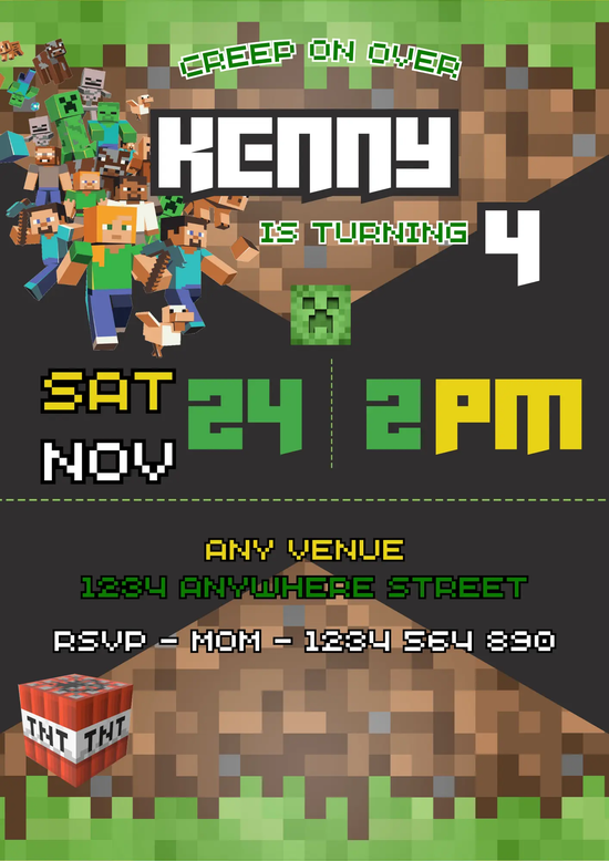 Minecraft Birthday Invitation Template – CreativeRino