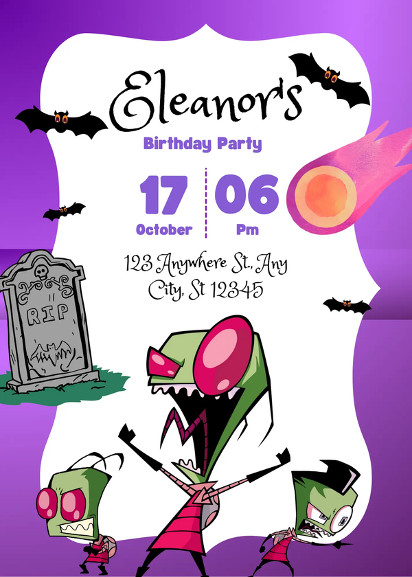Invader Zim Birthday Invitation Template – CreativeRino