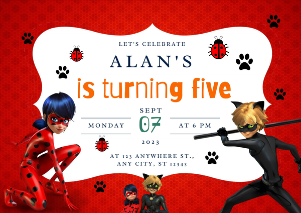 Miraculous Tales of Ladybug & Cat Noir Birthday Invitation Template ...