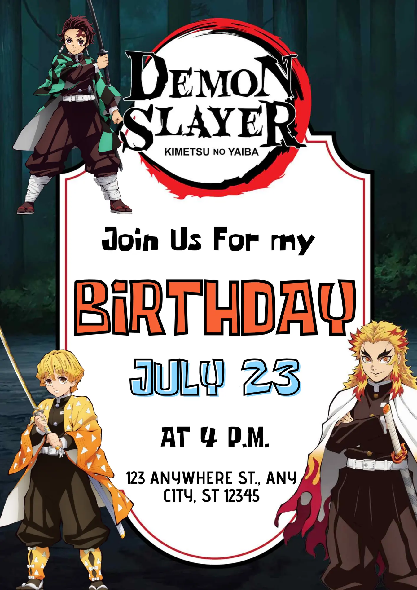 Demon Slayer Birthday Invitation Template – CreativeRino