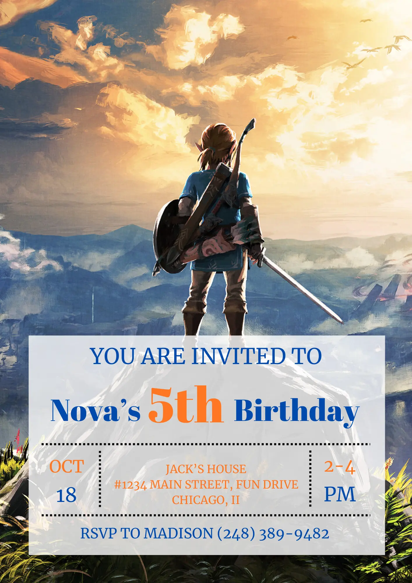 Zelda Birthday Invitation Template | The Legend of Zelda Birthday Invi ...