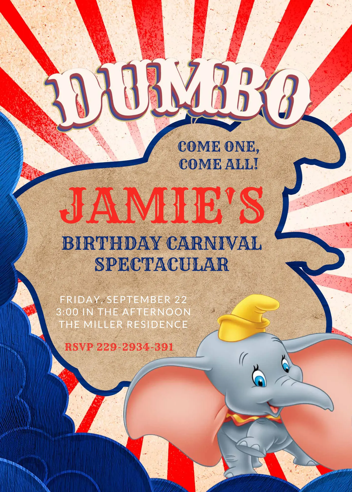 Dumbo Birthday Invitation Template – CreativeRino