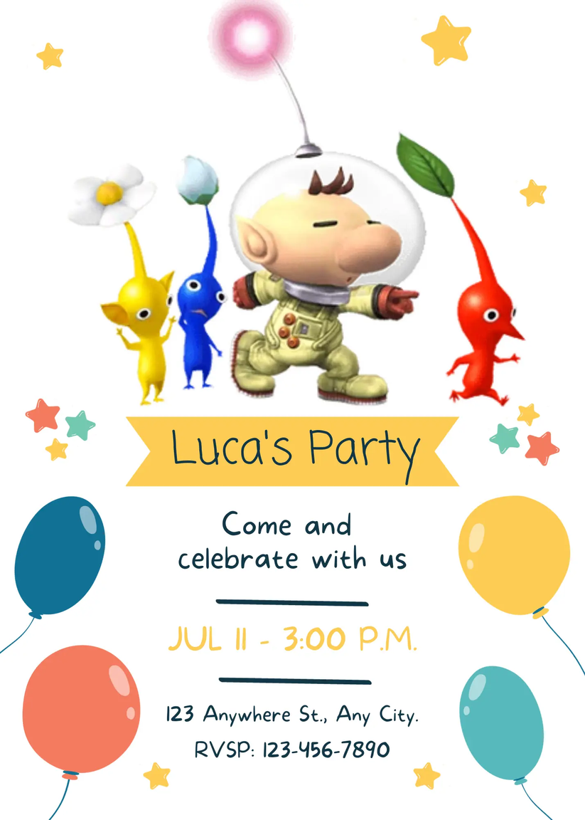 Pikmin Birthday Invitation Template – CreativeRino
