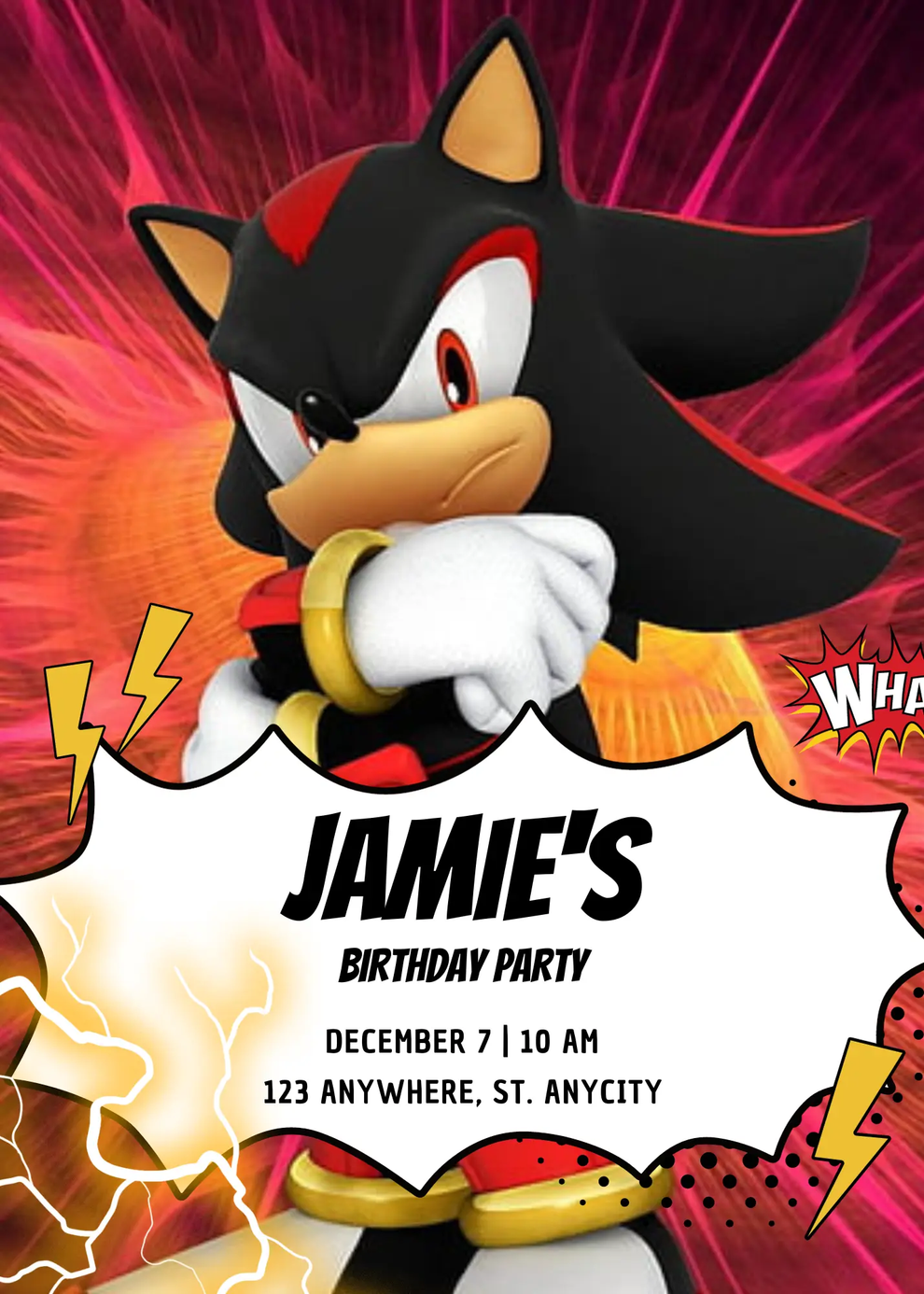 Shadow the Hedgehog Birthday Invitation Template – CreativeRino