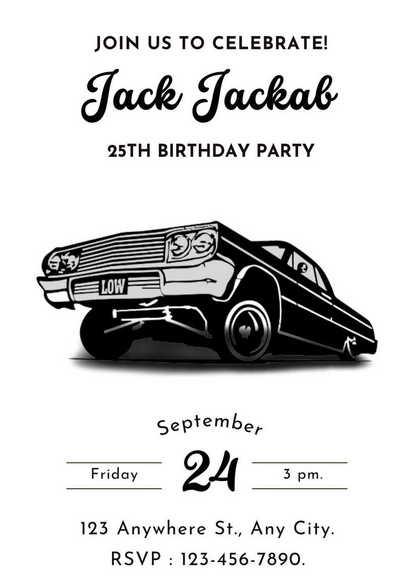 Lowrider Cholo Birthday Invitation Template – CreativeRino