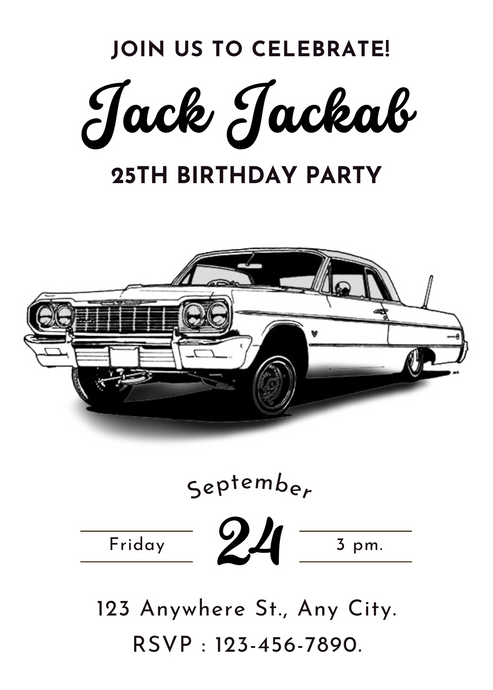 Lowrider Cholo Birthday Invitation Template – CreativeRino