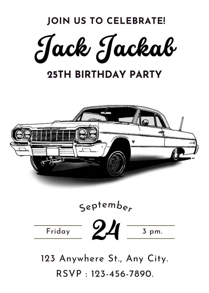 Lowrider Cholo Birthday Invitation Template – CreativeRino