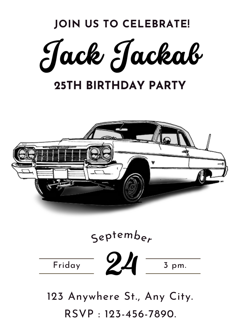 Lowrider Cholo Birthday Invitation Template – CreativeRino