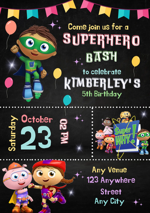 Super Why Birthday Invitation Template – CreativeRino