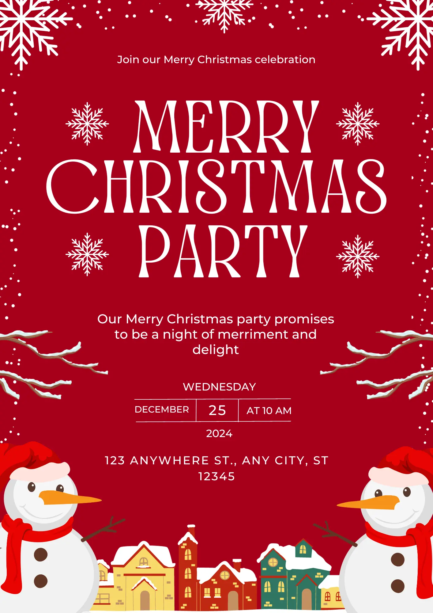 Christmas Party Invitation Template | Snowman Merry Christmas Invite ...