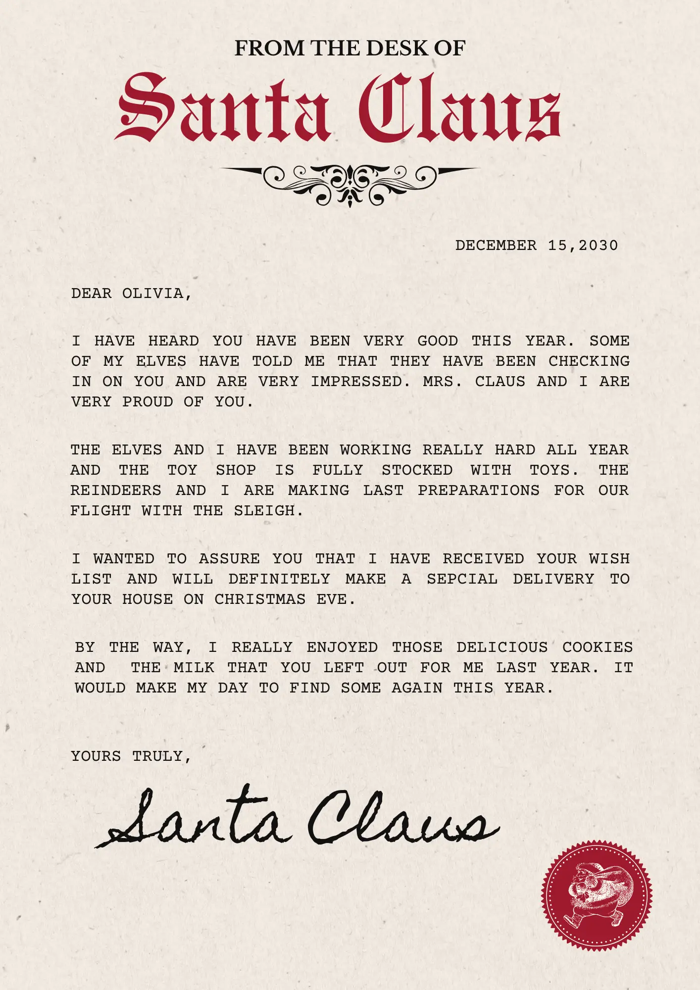 Letter from Santa Claus Christmas Template – CreativeRino