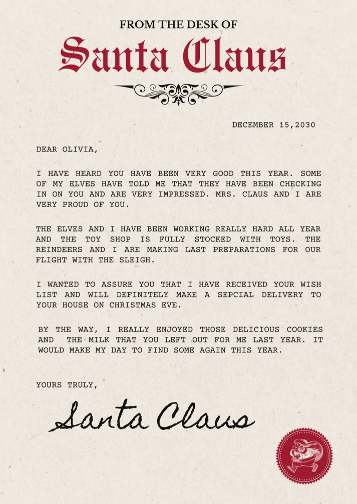 Letter from Santa Claus Christmas Template – CreativeRino