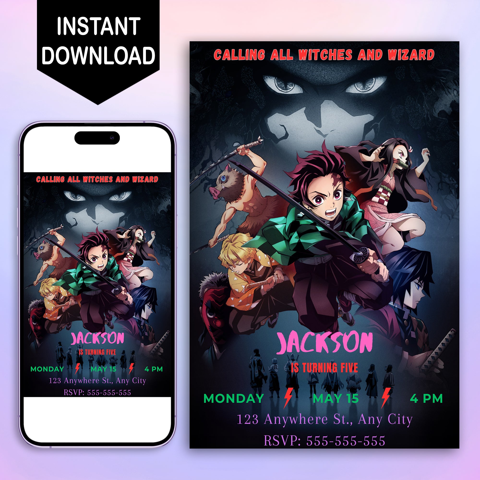 Demon Slayer Birthday Invitation Template – CreativeRino