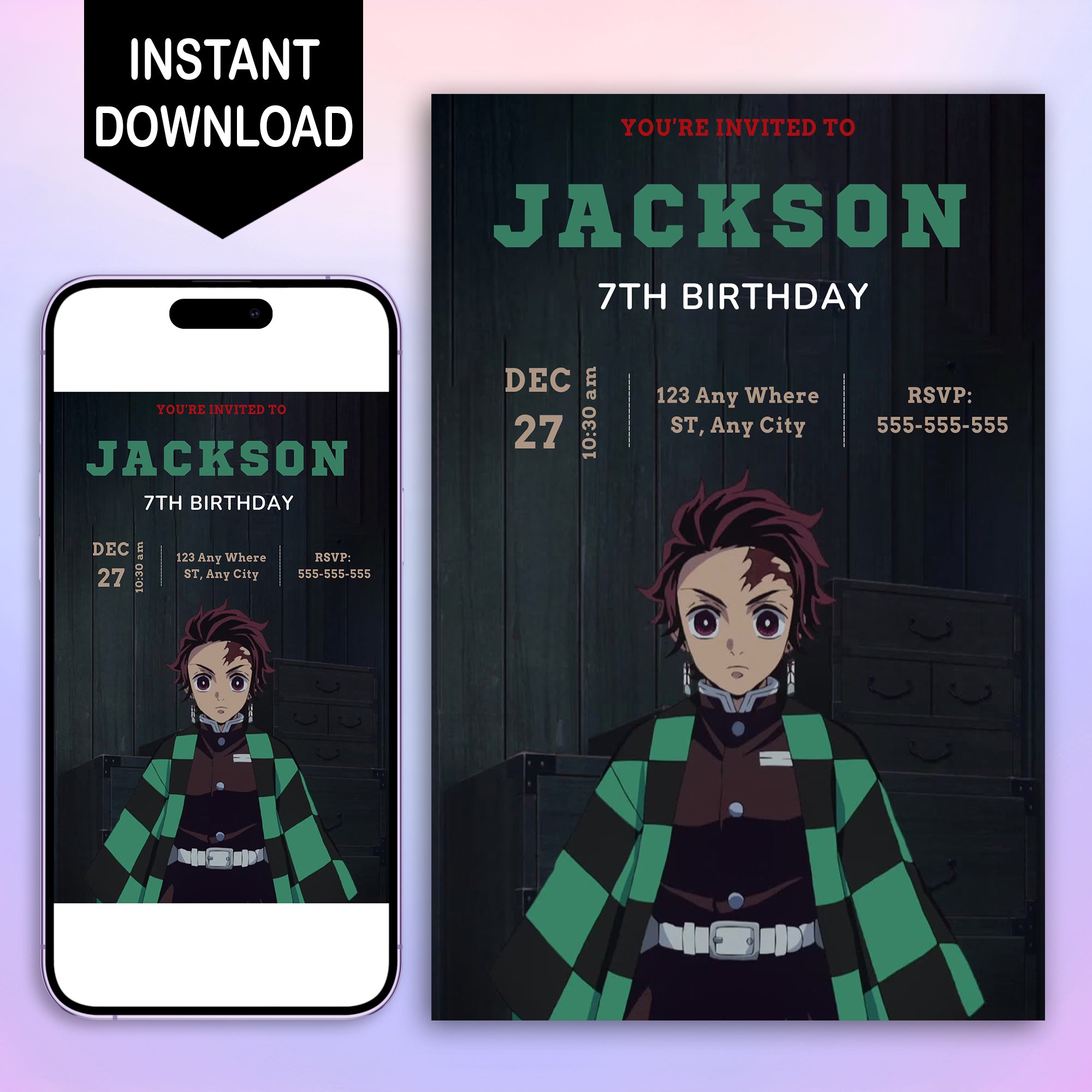 Demon Slayer Birthday Invitation Template – CreativeRino