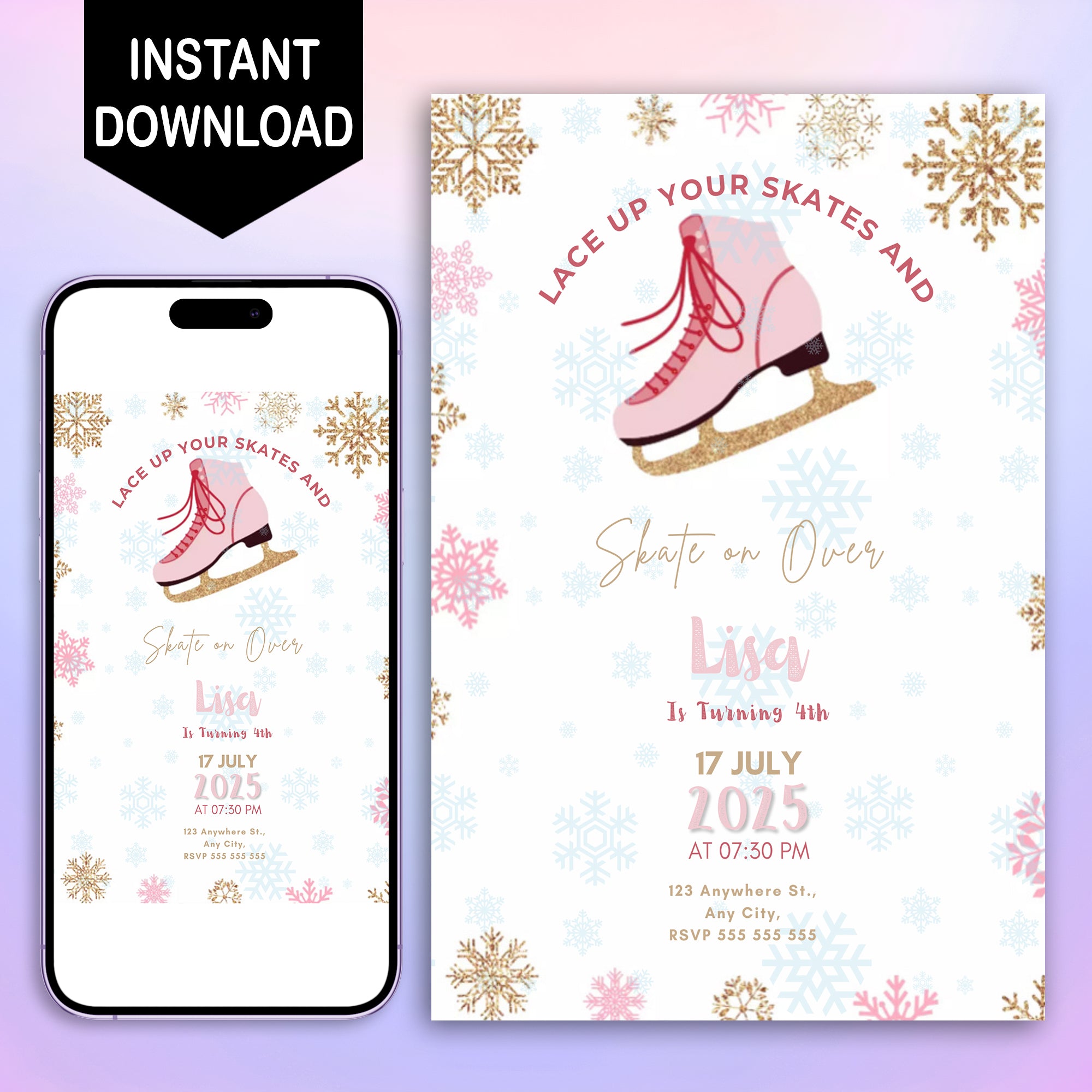 Ice Skating Birthday Invitation Template – CreativeRino