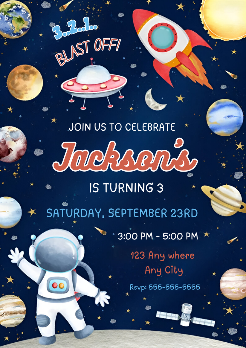 Space Birthday Party Invitation Template Creativerino