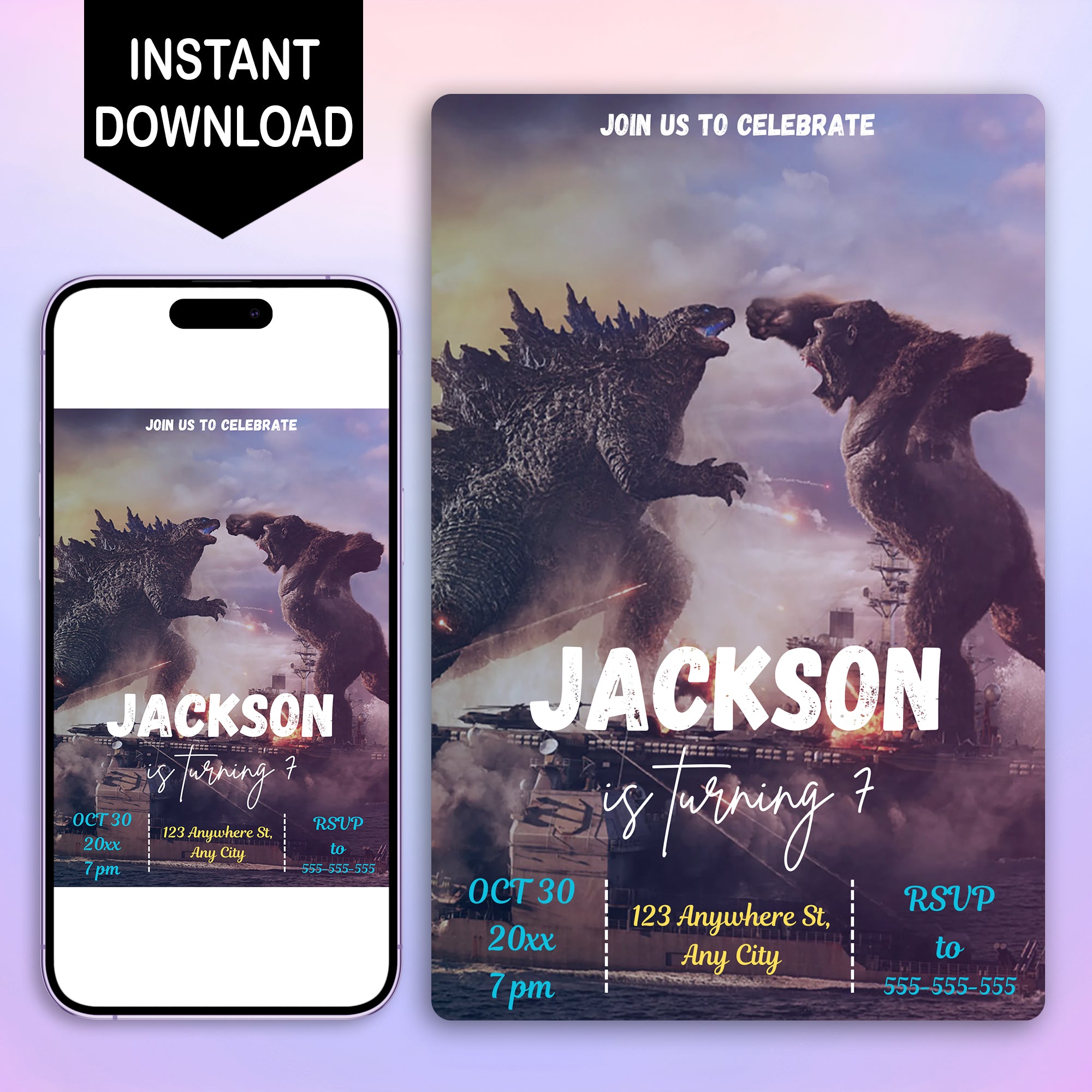 Godzilla x Kong Birthday Invitation Template – CreativeRino