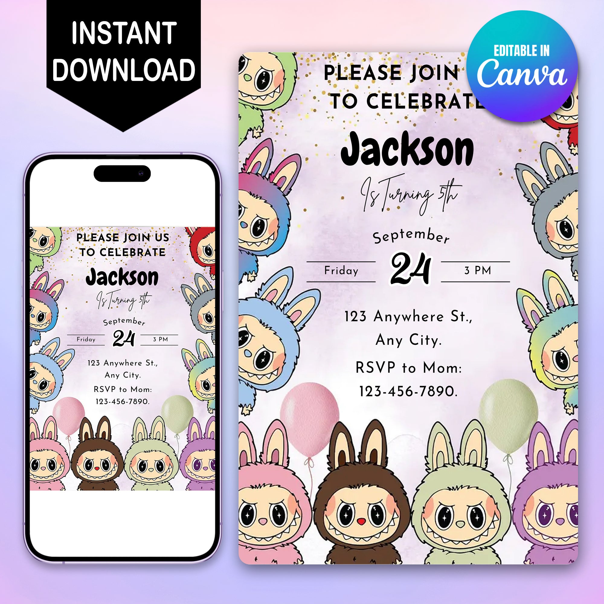 Labubu Inspired Birthday Template – CreativeRino