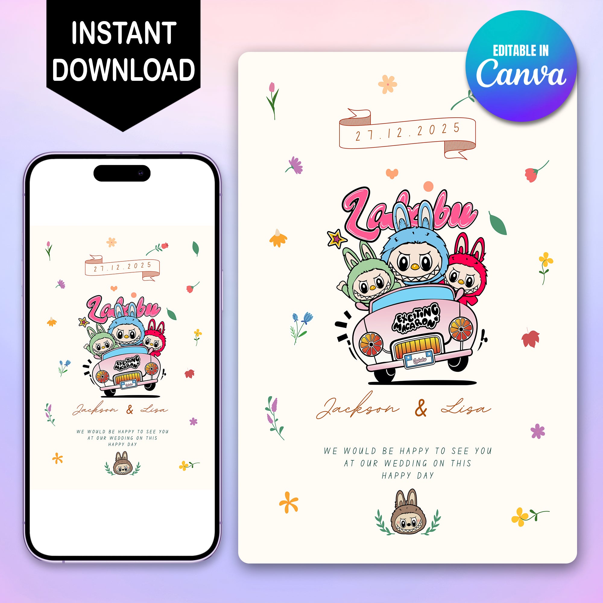 Labubu Inspired Wedding Invitation – CreativeRino