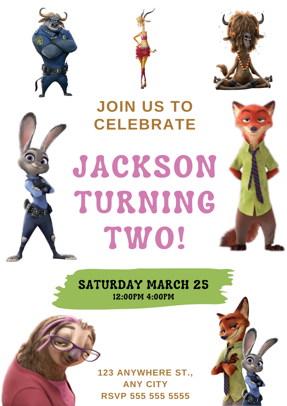 Editable Zootopia Birthday Invitation Template – CreativeRino