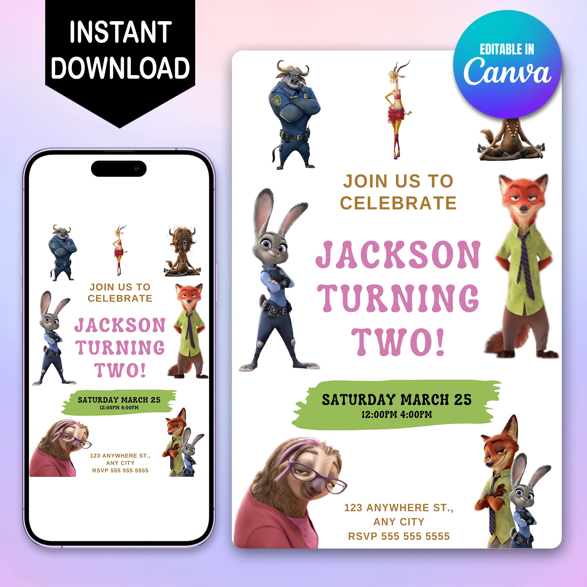 Editable Zootopia Birthday Invitation Template – CreativeRino