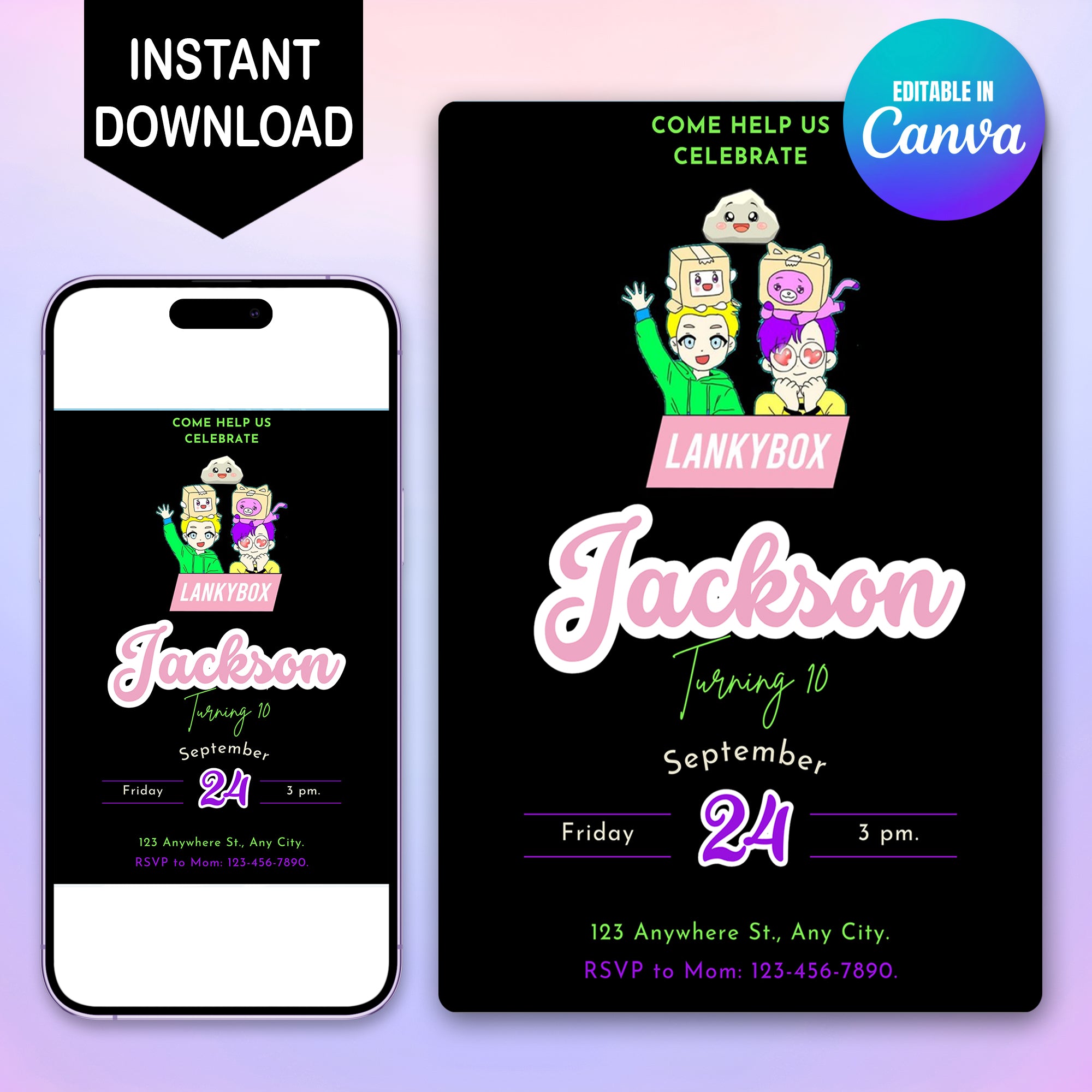 Lankybox Birthday Invitation Template – CreativeRino