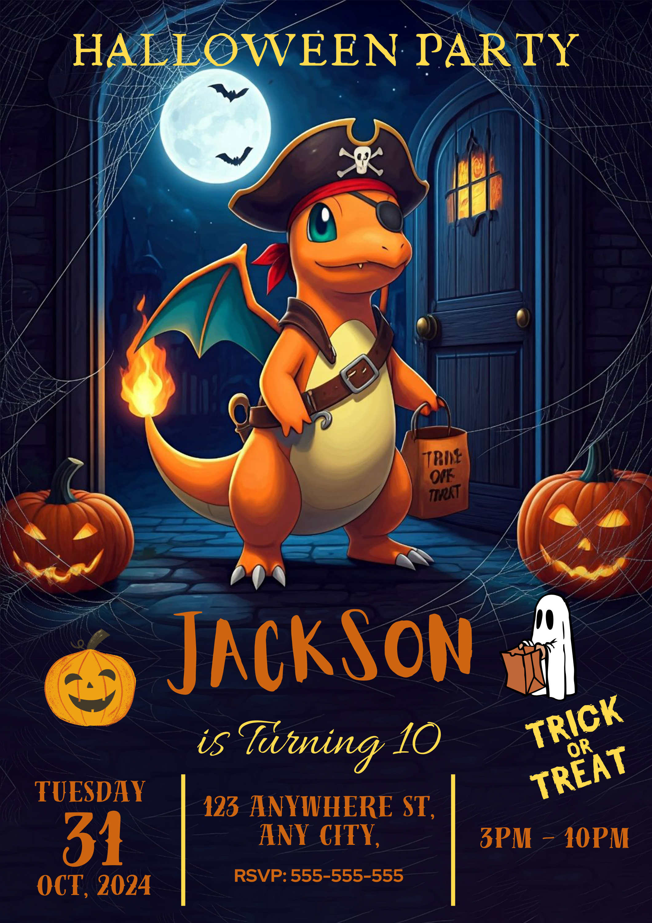 Charizard Halloween Birthday Party Invitation – CreativeRino