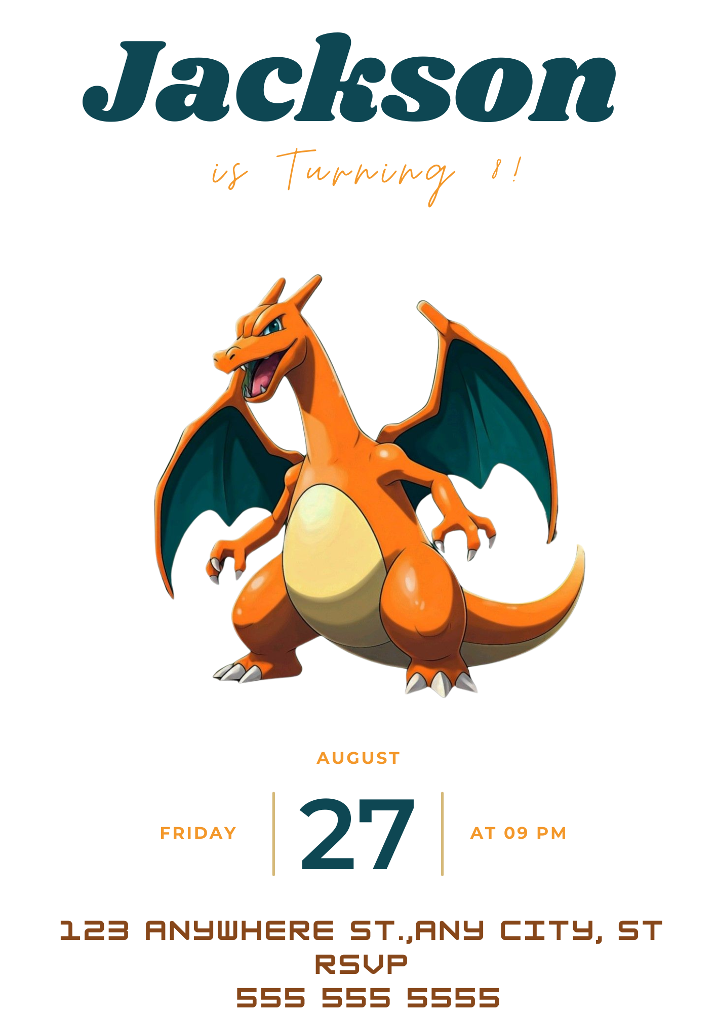 Digital Pokemon Charizard Birthday Invite Template – CreativeRino