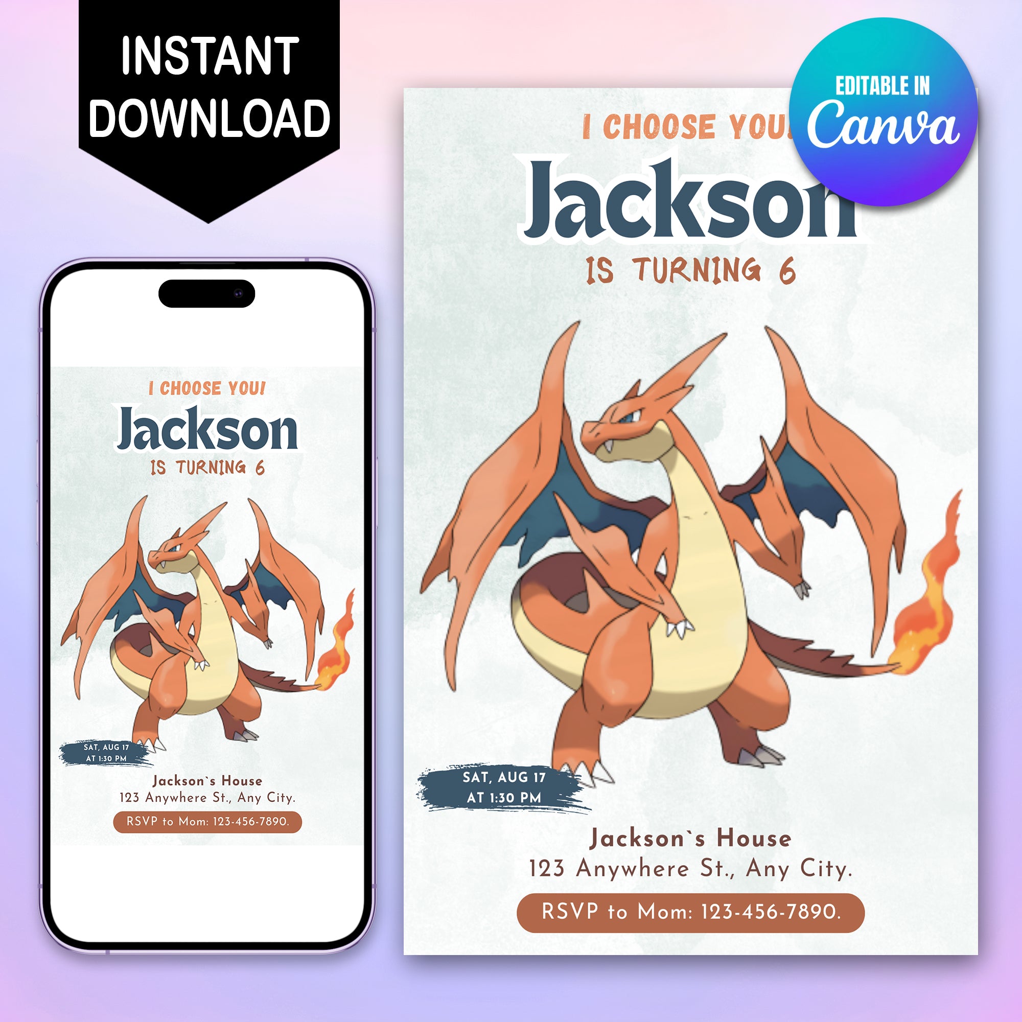 Printable Charizard Pokemon Birthday Party Invitation – CreativeRino