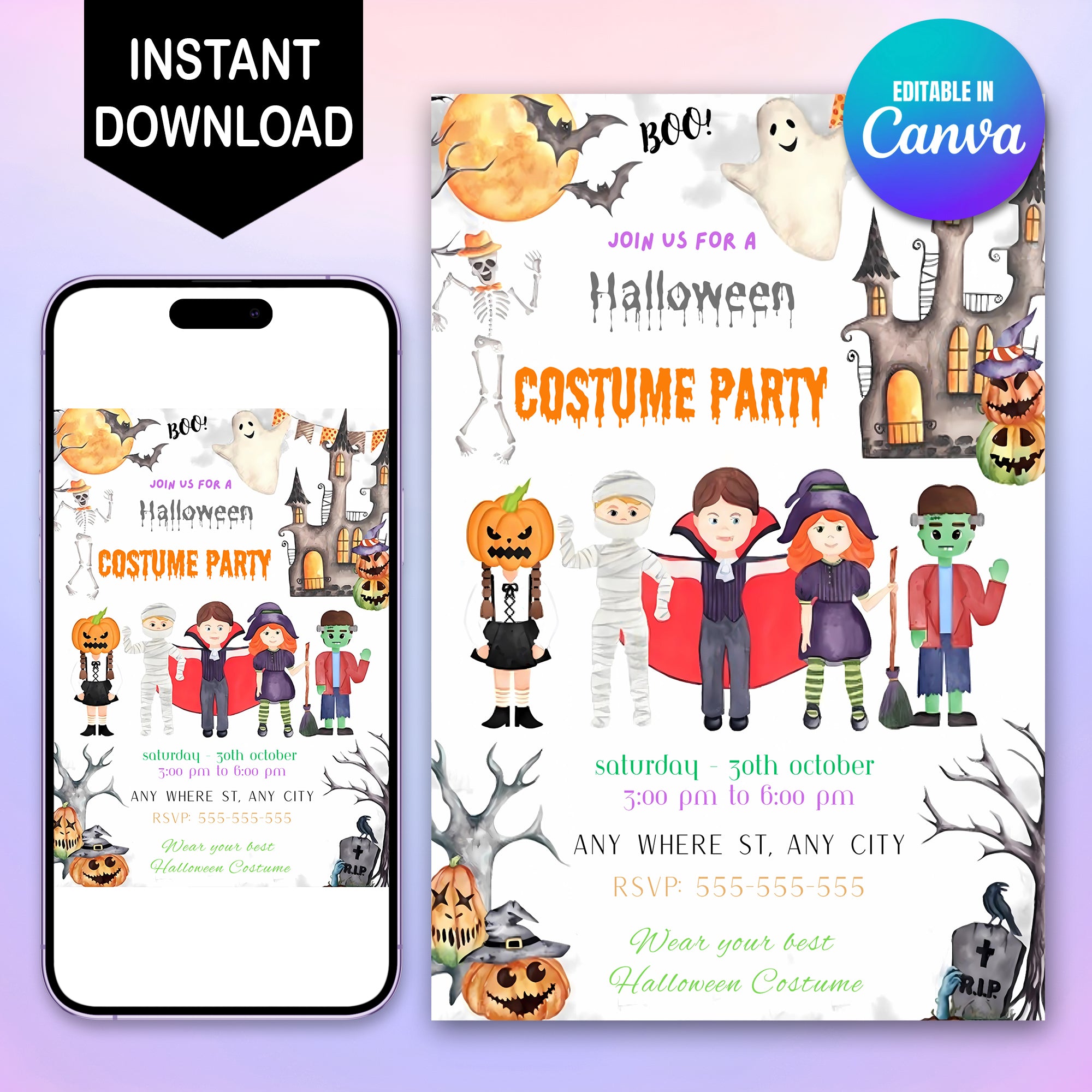 Editable Halloween Costume Party Invitation – CreativeRino