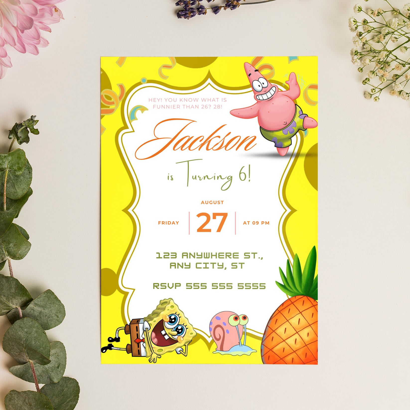 SpongeBob Birthday Invitation Template – CreativeRino