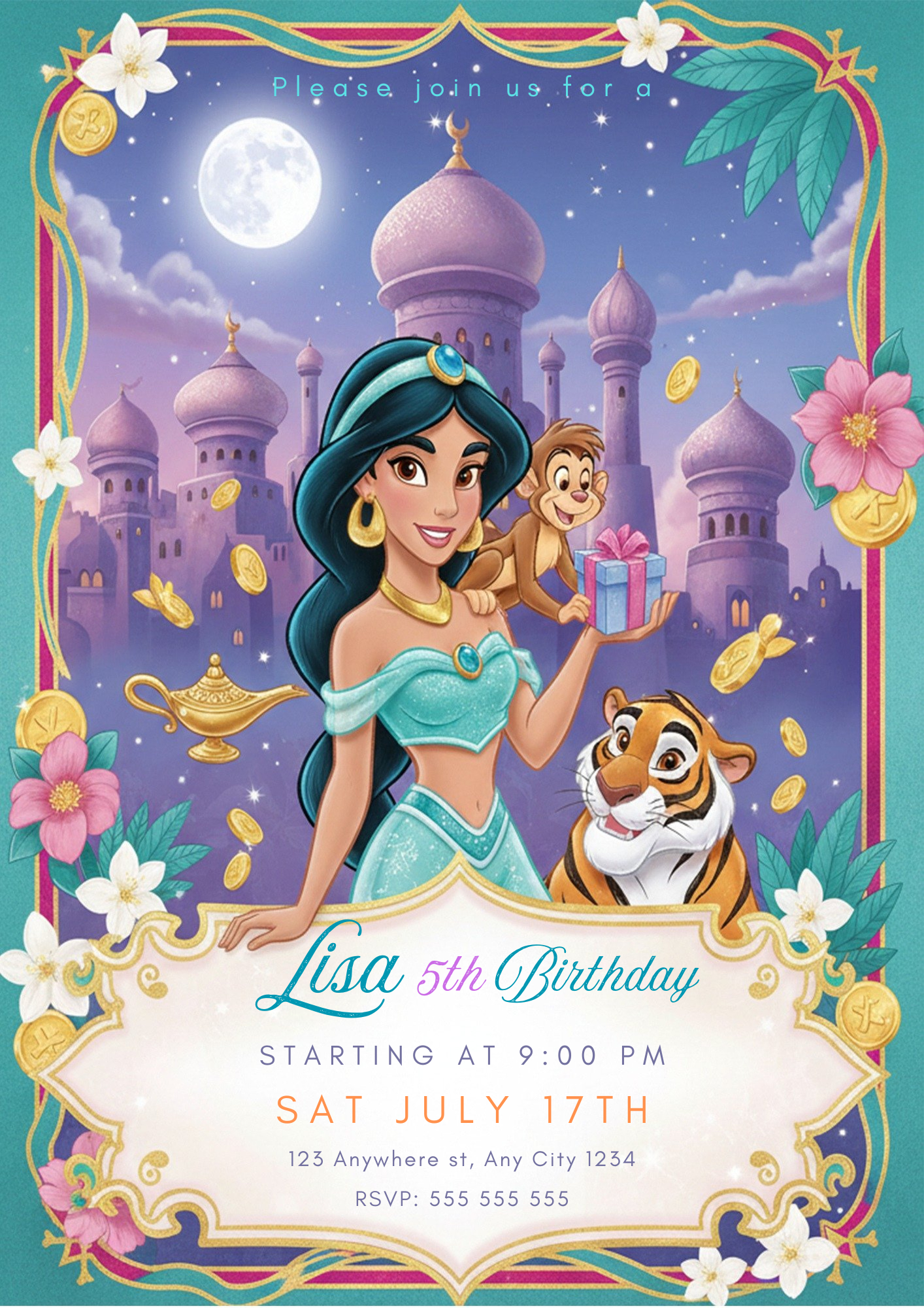 Princess Jasmine Birthday Party Invitation – CreativeRino