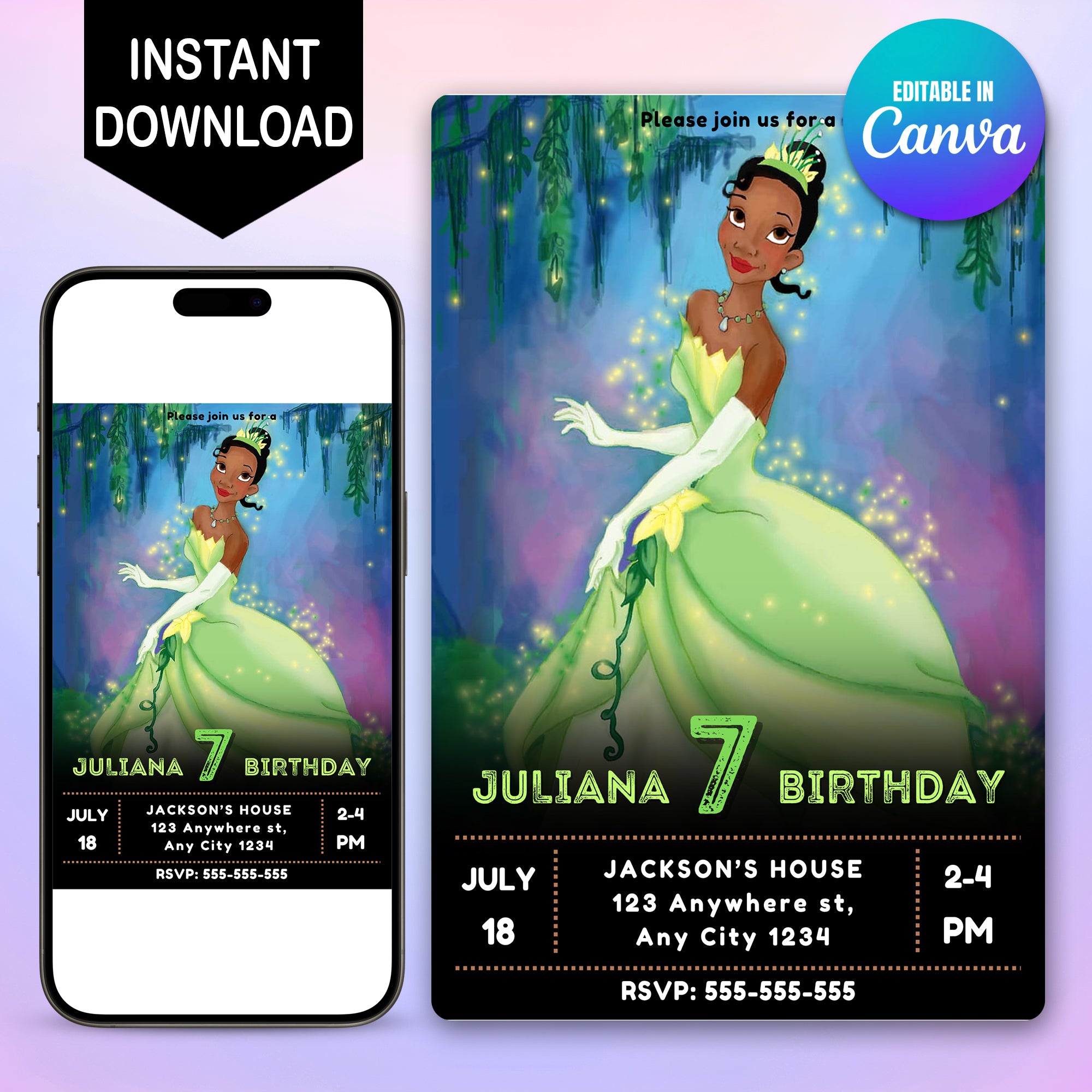 Princess Tiana Birthday Invitation – CreativeRino
