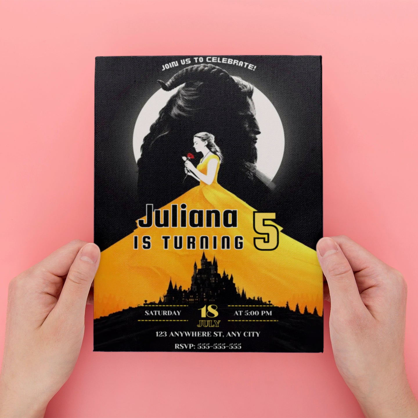 Digital Beauty And The Beast Birthday Invitation – CreativeRino