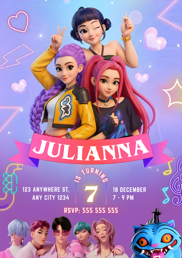 kpop demon hunters birthday invitation – CreativeRino