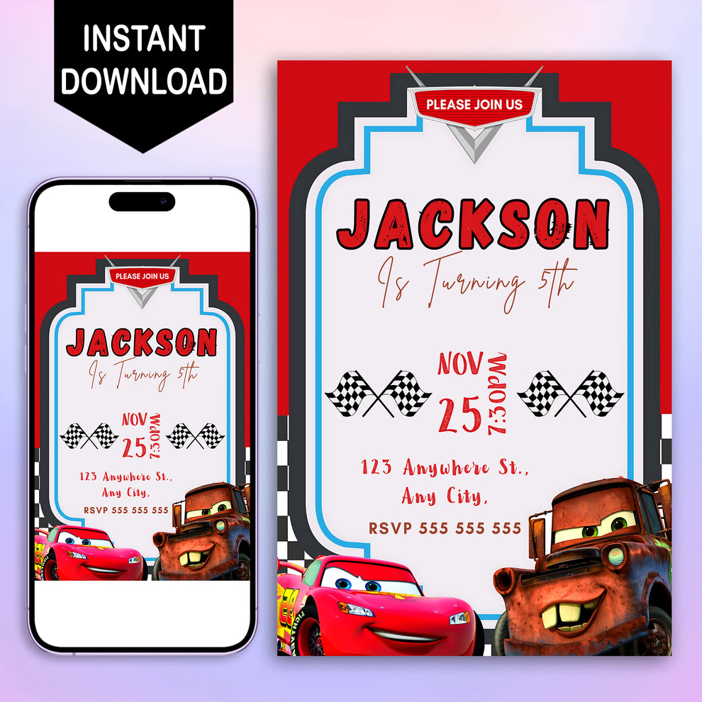Lightning McQueen Birthday Invitation Template – CreativeRino