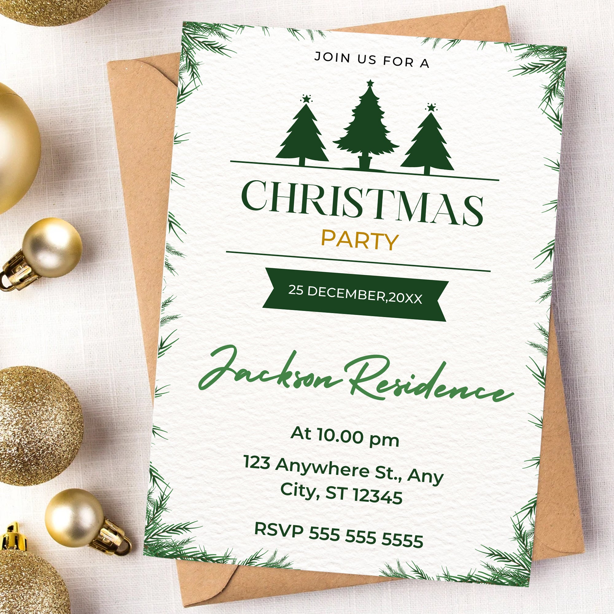 Christmas Party Invitation Template | Christmas Tree Party Invite ...