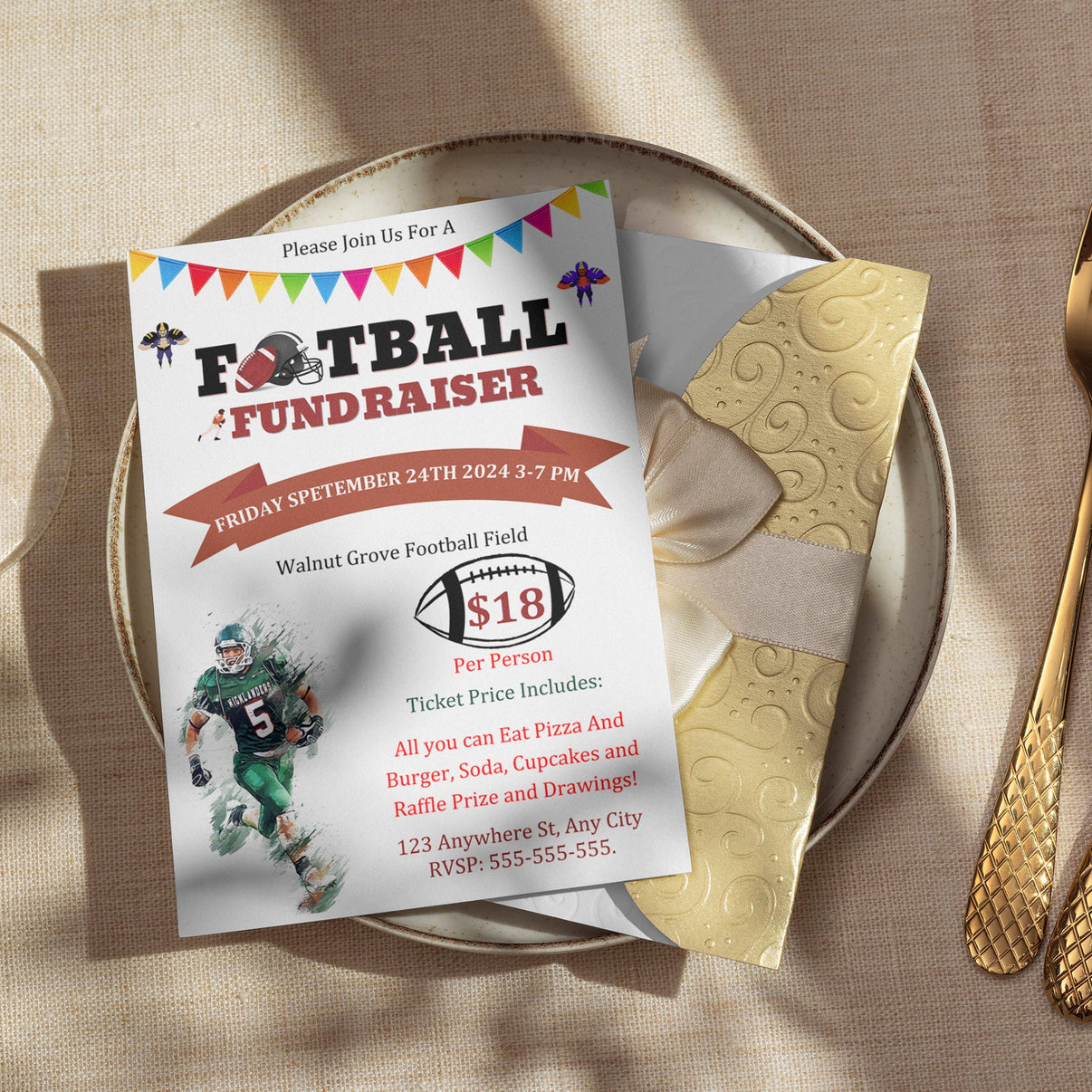 Football Fundraiser Flyer | Football Team fundraiser Invite Canva Temp ...