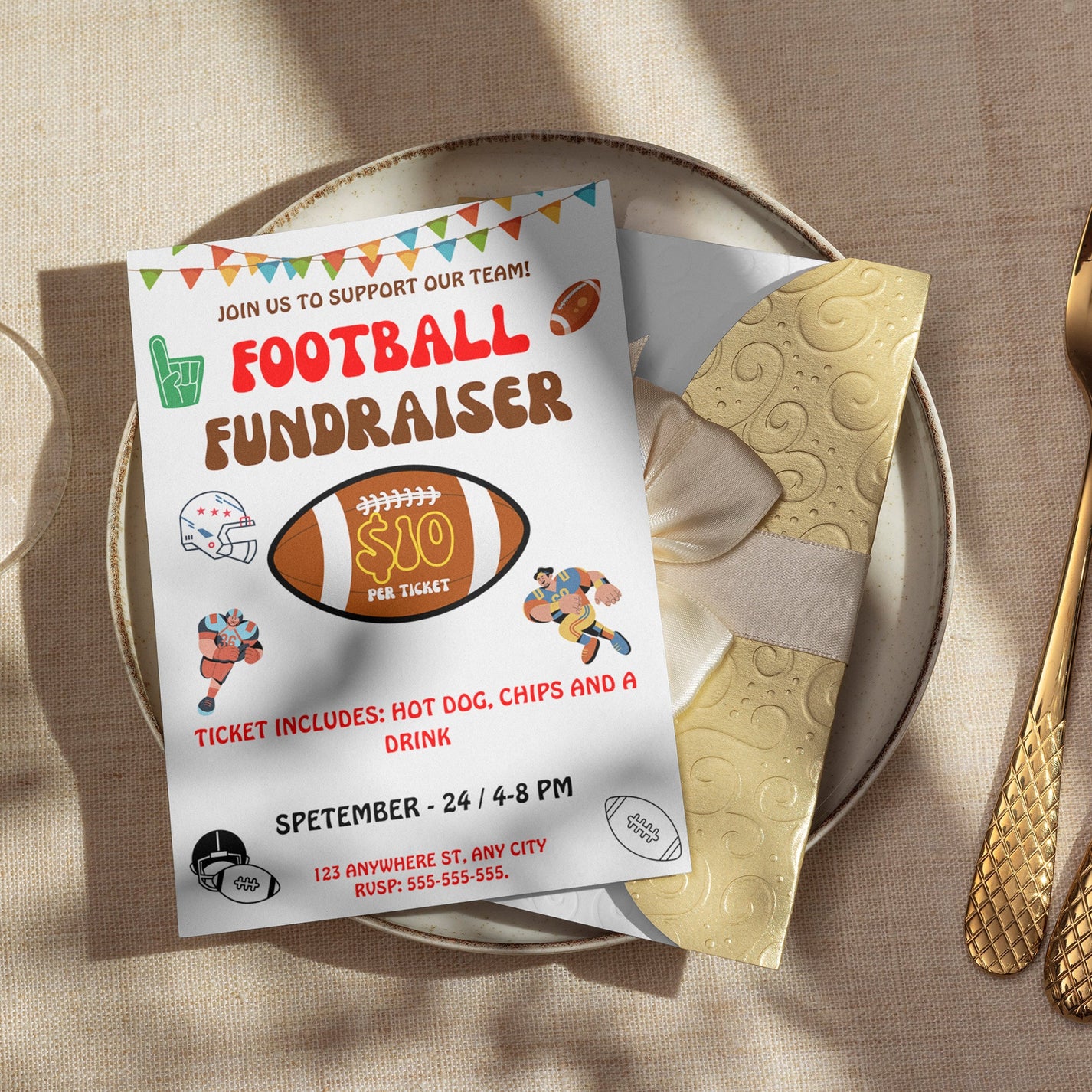 Football Fundraiser Flyer | Football Team fundraiser Invitation Canva ...