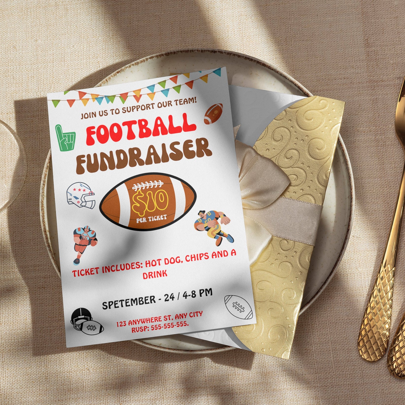 Football Fundraiser Flyer | Football Team fundraiser Invitation Canva ...